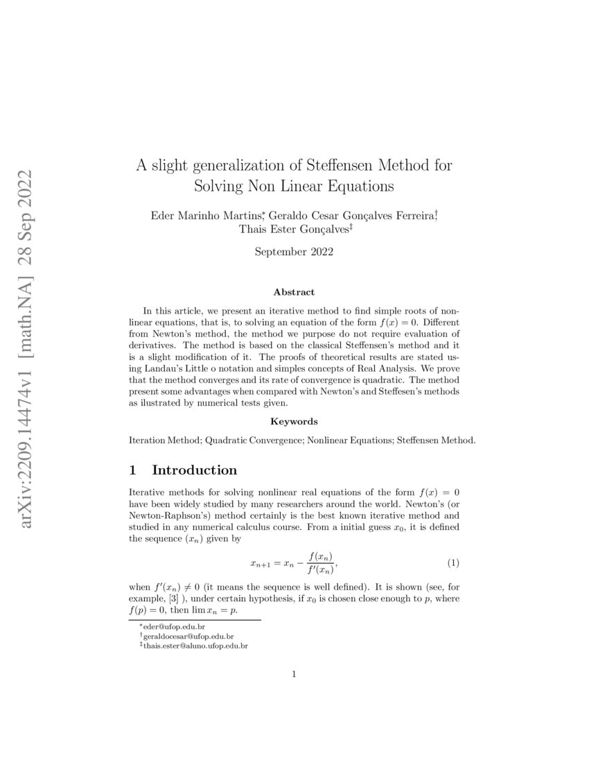 A slight generalization of Steffensen Method for Solving Non Linear Equations | DeepAI