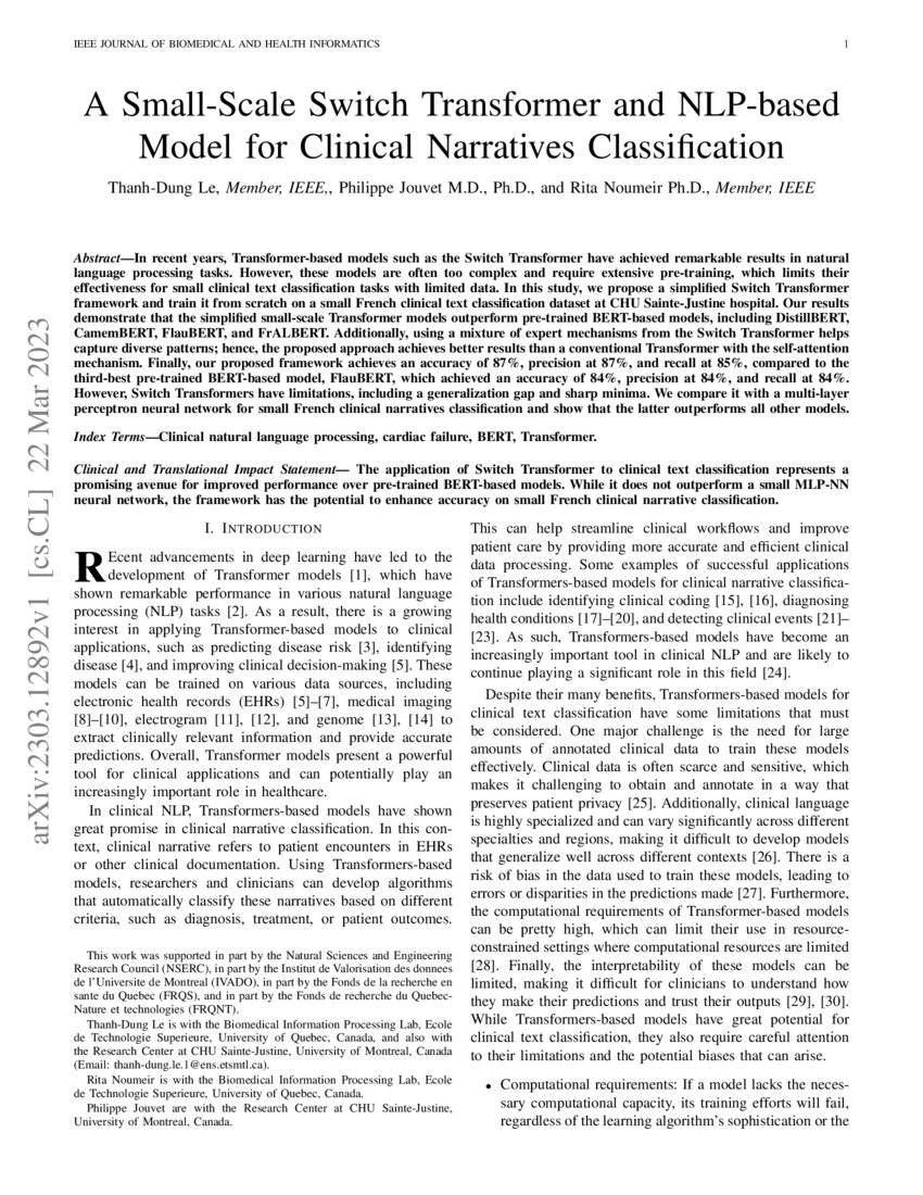 A Small-Scale Switch Transformer and NLP-based Model for Clinical ...