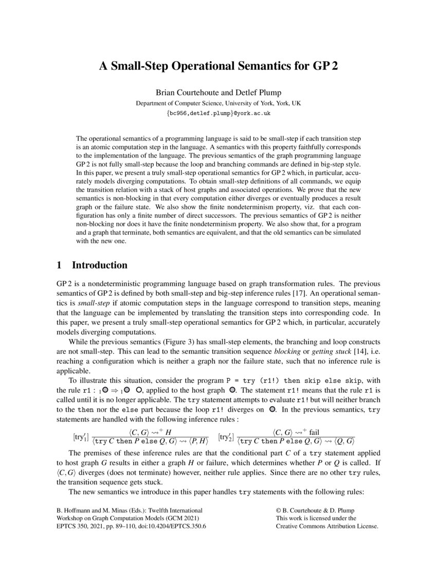 A Small-Step Operational Semantics for GP 2 | DeepAI