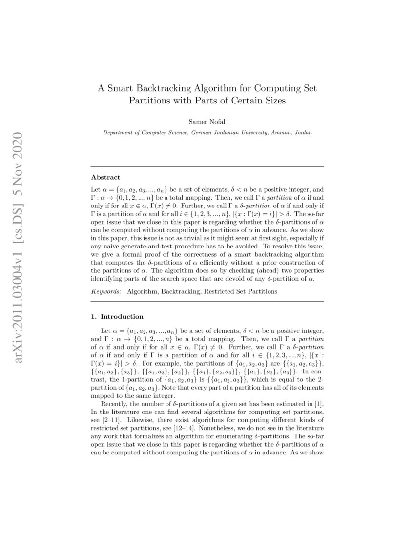 A Smart Backtracking Algorithm For Computing Set Partitions With Parts Of Certain Sizes Deepai