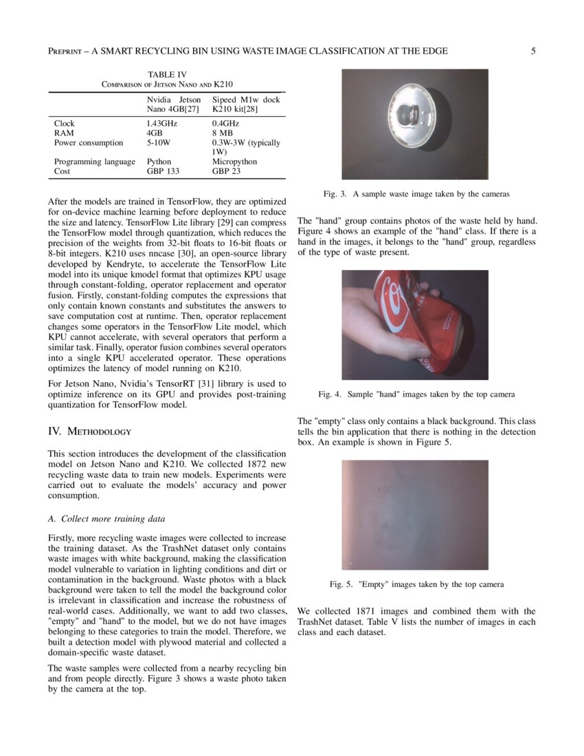 A Smart Recycling Bin Using Waste Image Classification At The Edge | DeepAI