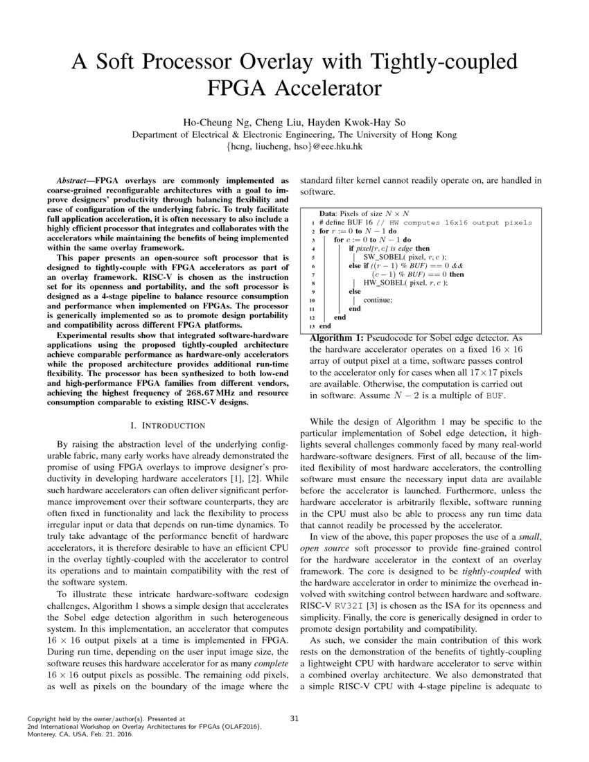 A Soft Processor Overlay With Tightly Coupled Fpga Accelerator Deepai