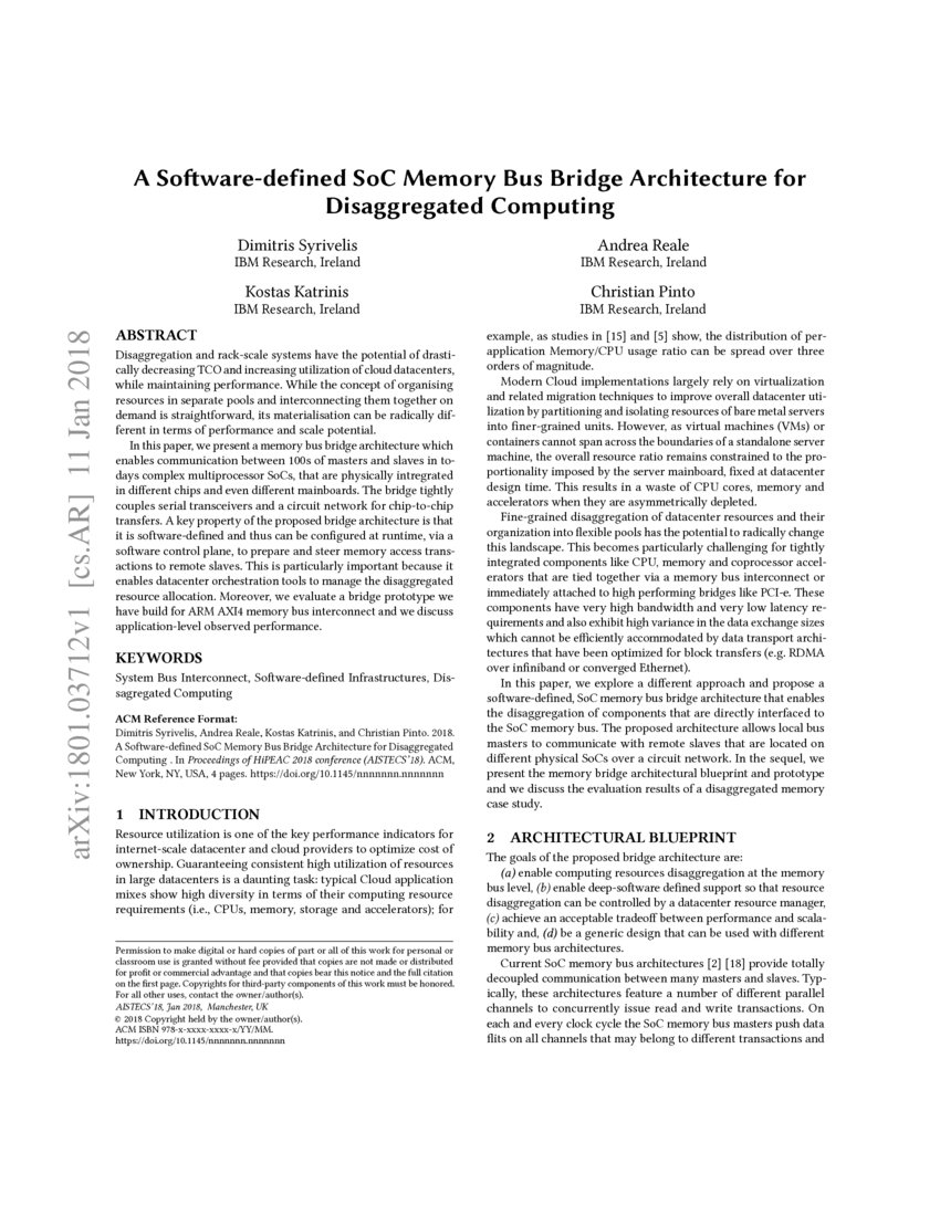 A Software-defined SoC Memory Bus Bridge Architecture for Disaggregated ...