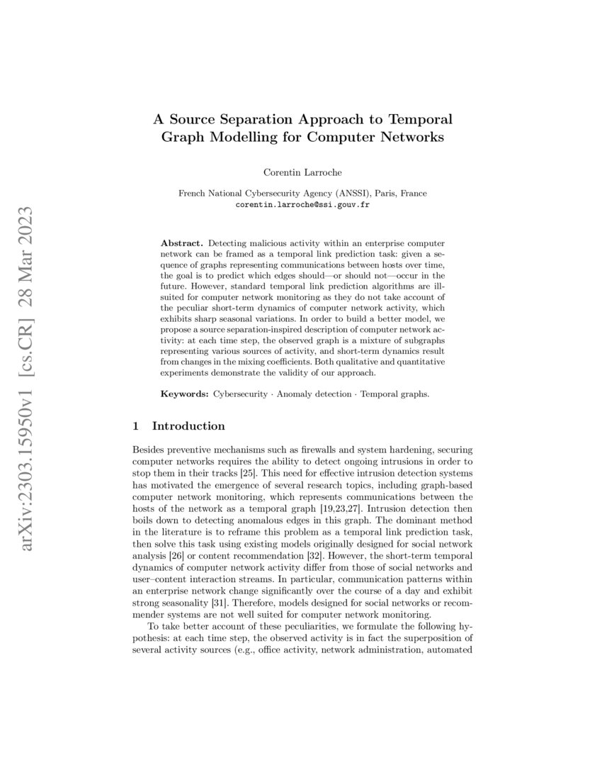 A Source Separation Approach To Temporal Graph Modelling For Computer