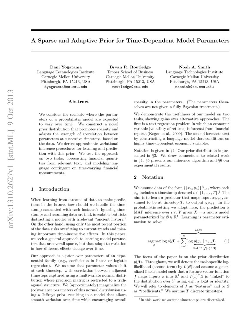A Sparse and Adaptive Prior for Time-Dependent Model Parameters | DeepAI