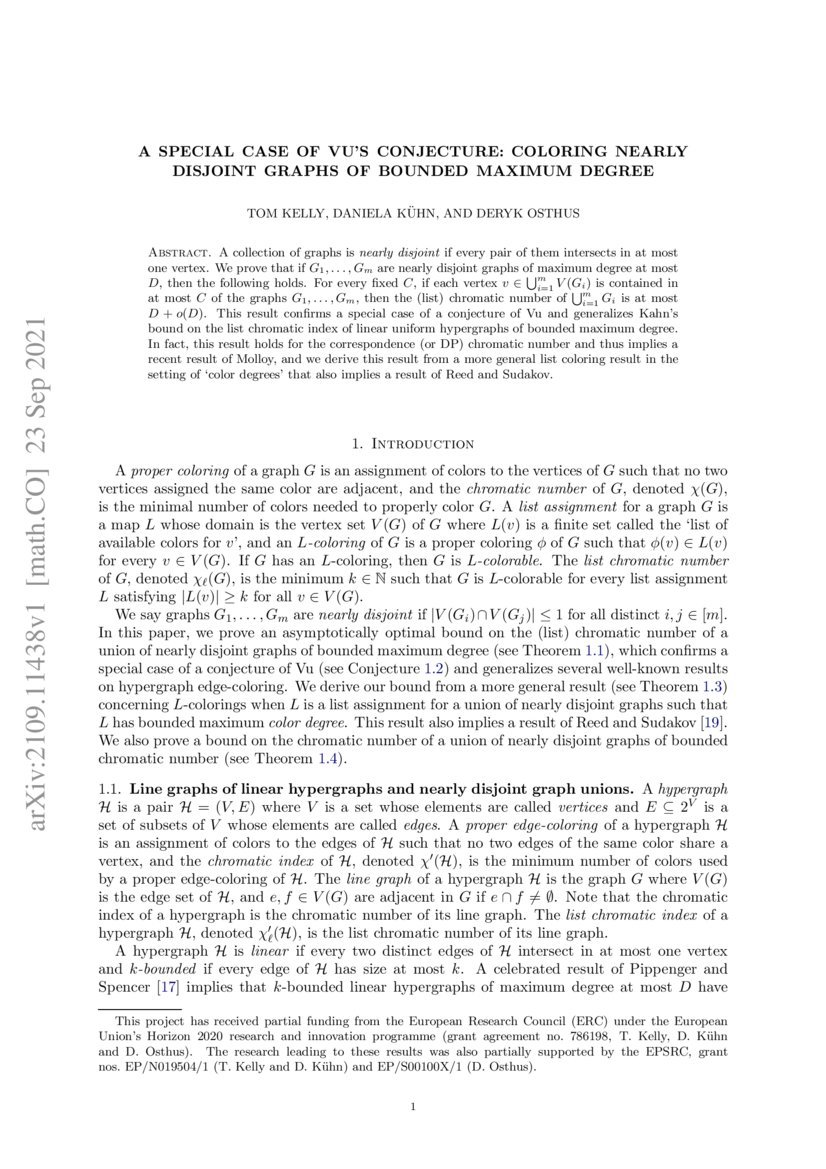 A special case of Vu's conjecture: Coloring nearly disjoint graphs of bounded maximum degree ...