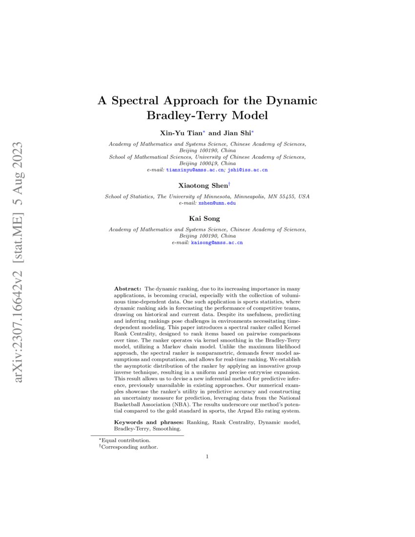 A Spectral Approach for the Dynamic Bradley-Terry Model | DeepAI