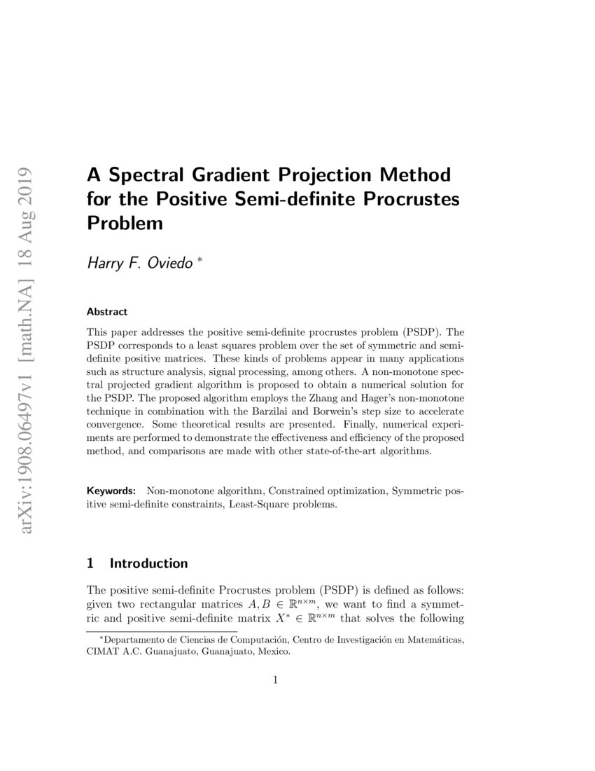 A Spectral Gradient Projection Method For The Positive Semi Definite