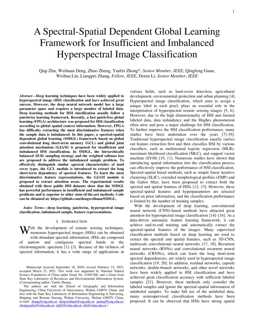 A Spectral-Spatial-Dependent Global Learning Framework for Insufficient and Imbalanced ...