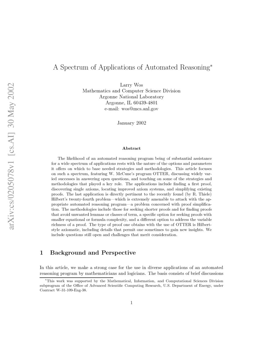 A Spectrum of Applications of Automated Reasoning | DeepAI