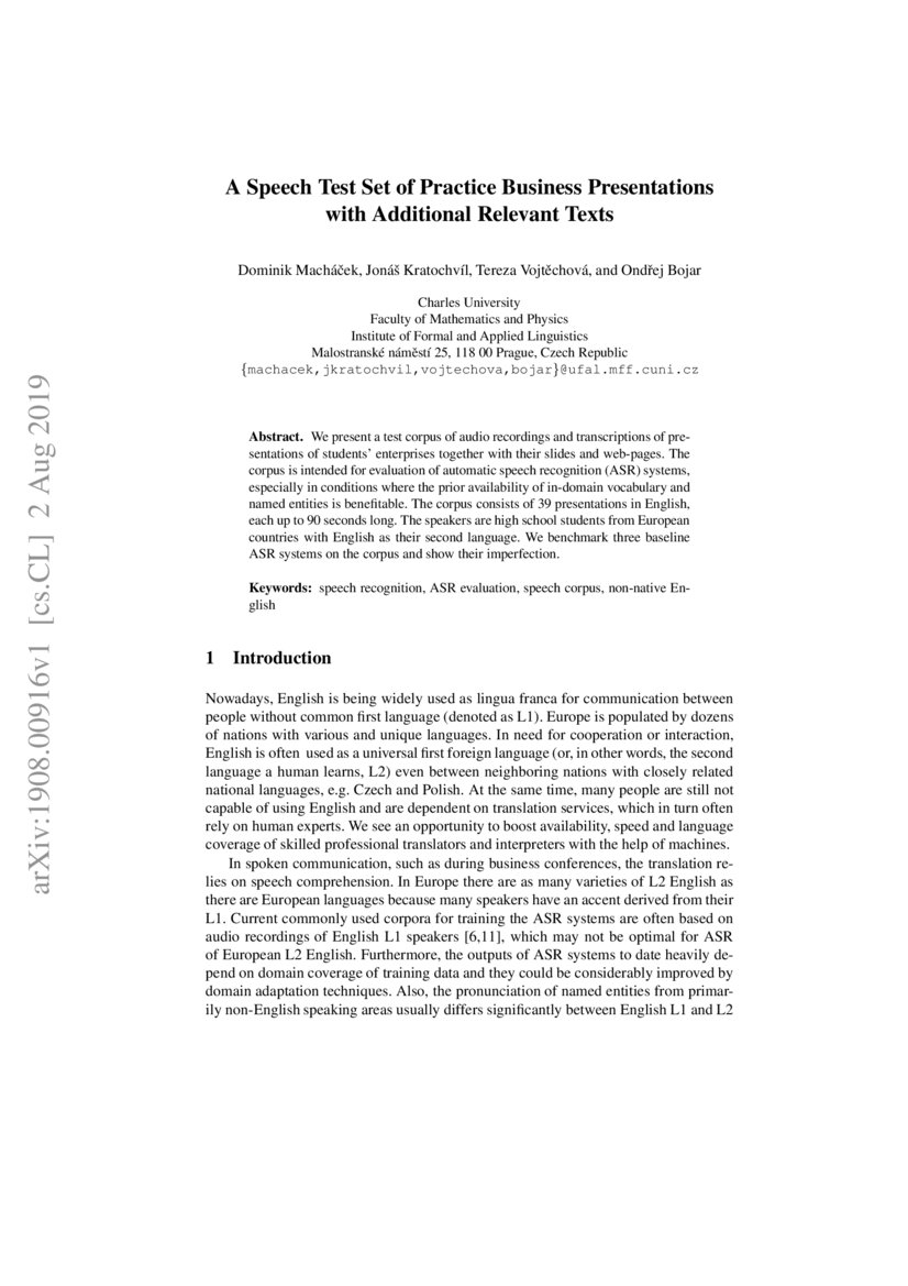 A Speech Test Set of Practice Business Presentations with Additional ...