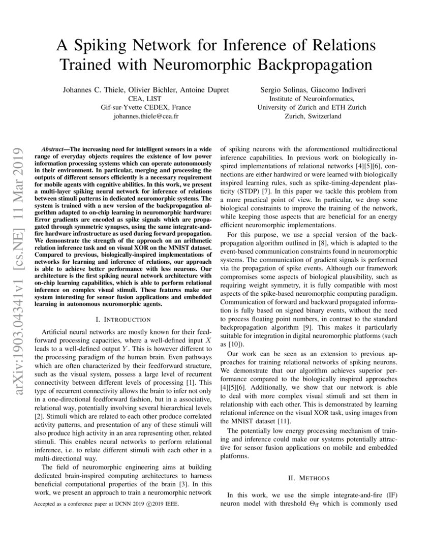 A Spiking Network For Inference Of Relations Trained With Neuromorphic Backpropagation Deepai