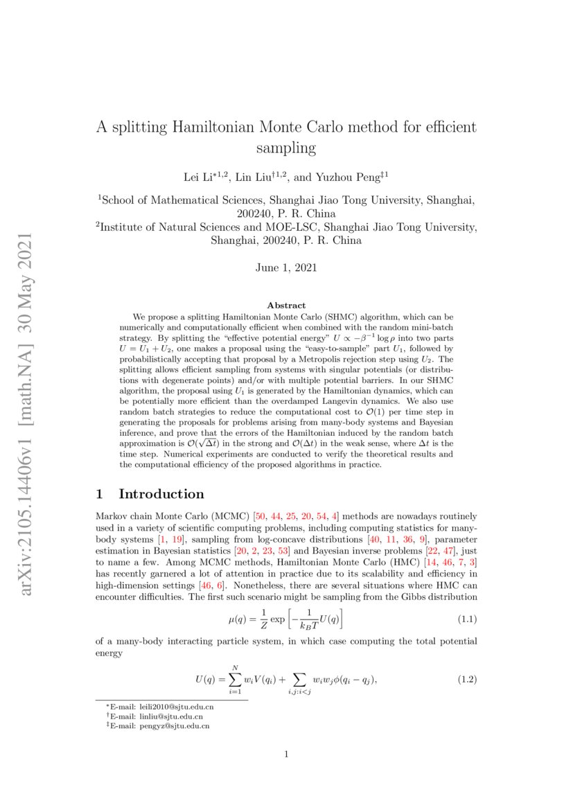 A splitting Hamiltonian Monte Carlo method for efficient sampling | DeepAI
