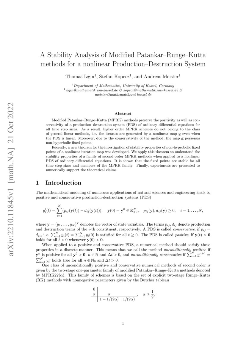 A Stability Analysis of Modified Patankar-Runge-Kutta methods for a nonlinear Production ...