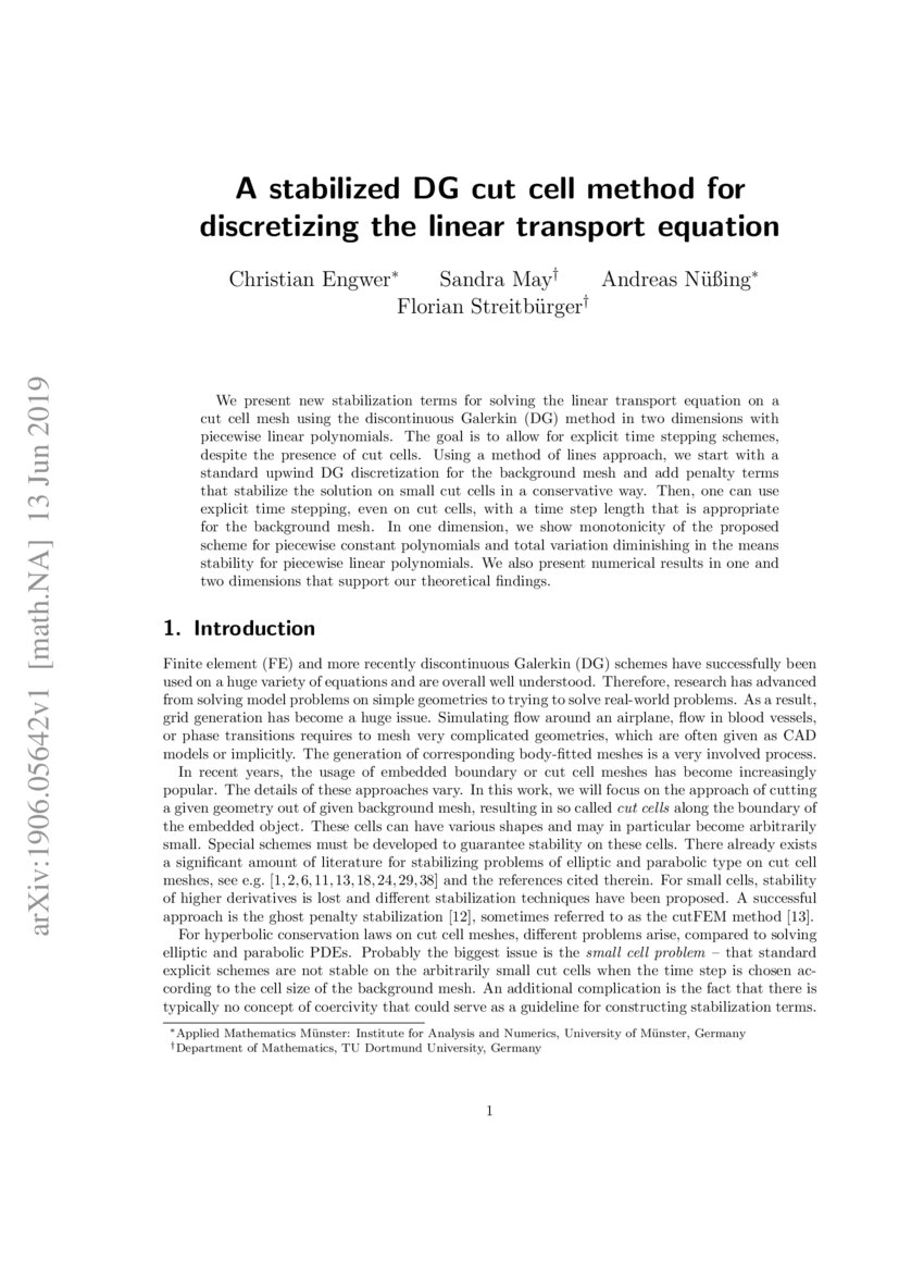 A stabilized DG cut cell method for discretizing the linear transport ...