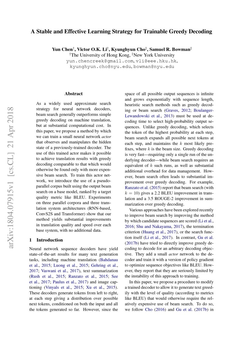 A Stable and Effective Learning Strategy for Trainable Greedy Decoding ...