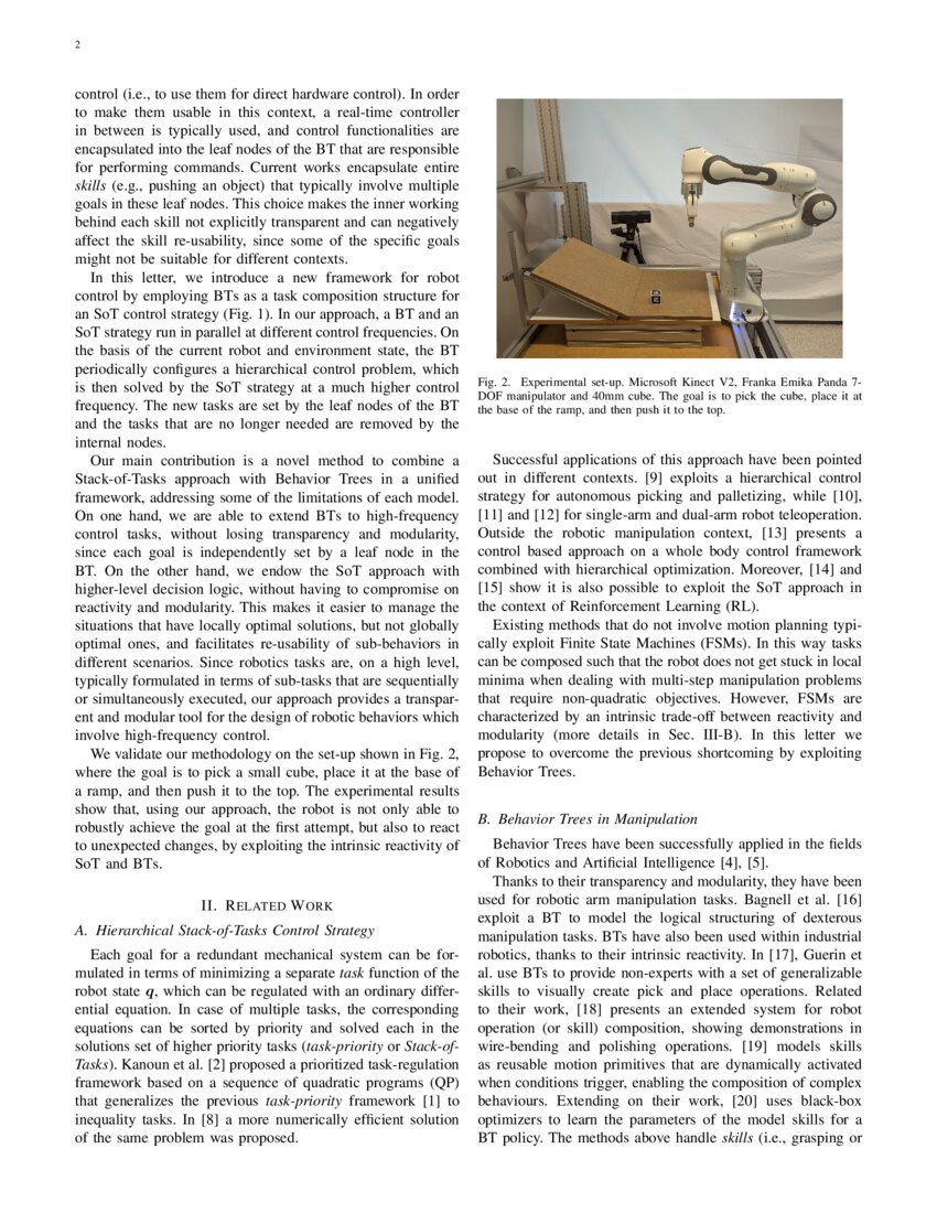 A Stack Of Tasks Approach Combined With Behavior Trees A New Framework For Robot Control Deepai