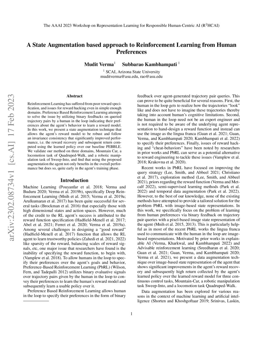 A State Augmentation Based Approach To Reinforcement Learning From