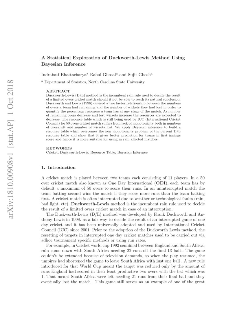 A Statistical Exploration of Duckworth-Lewis Method Using Bayesian ...
