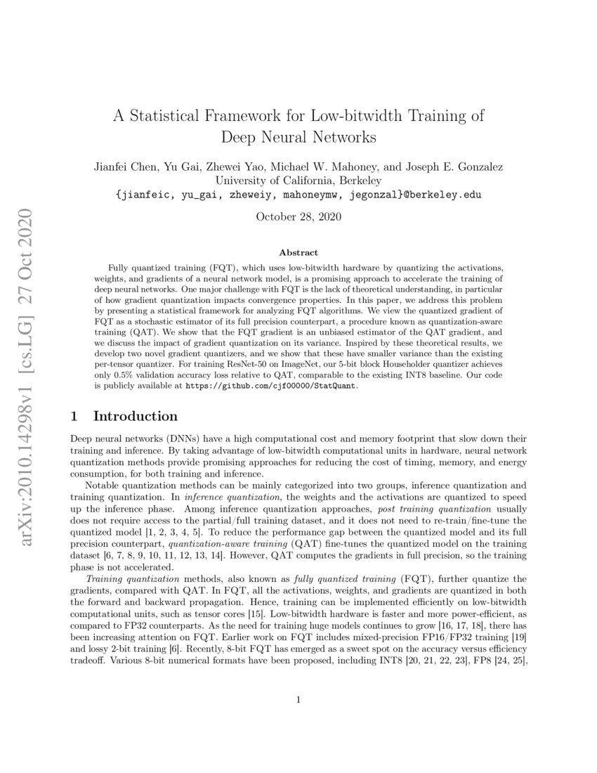 A Statistical Framework For Low Bitwidth Training Of Deep Neural