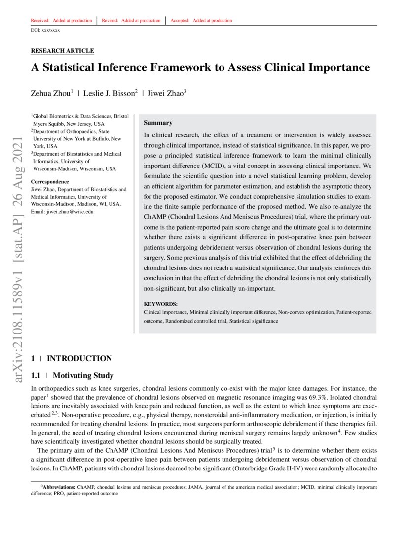 A Statistical Inference Framework to Assess Clinical Importance | DeepAI