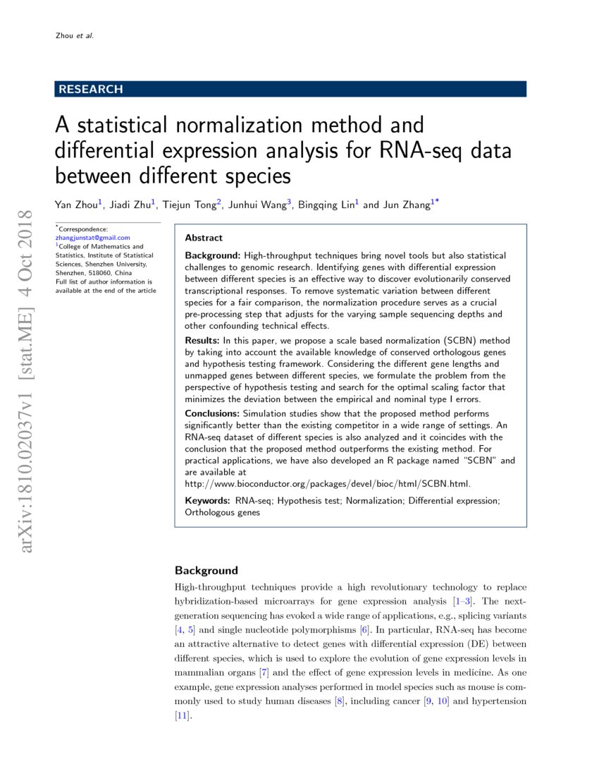 A Statistical Normalization Method And Differential Expression Analysis For Rna Seq Data Between