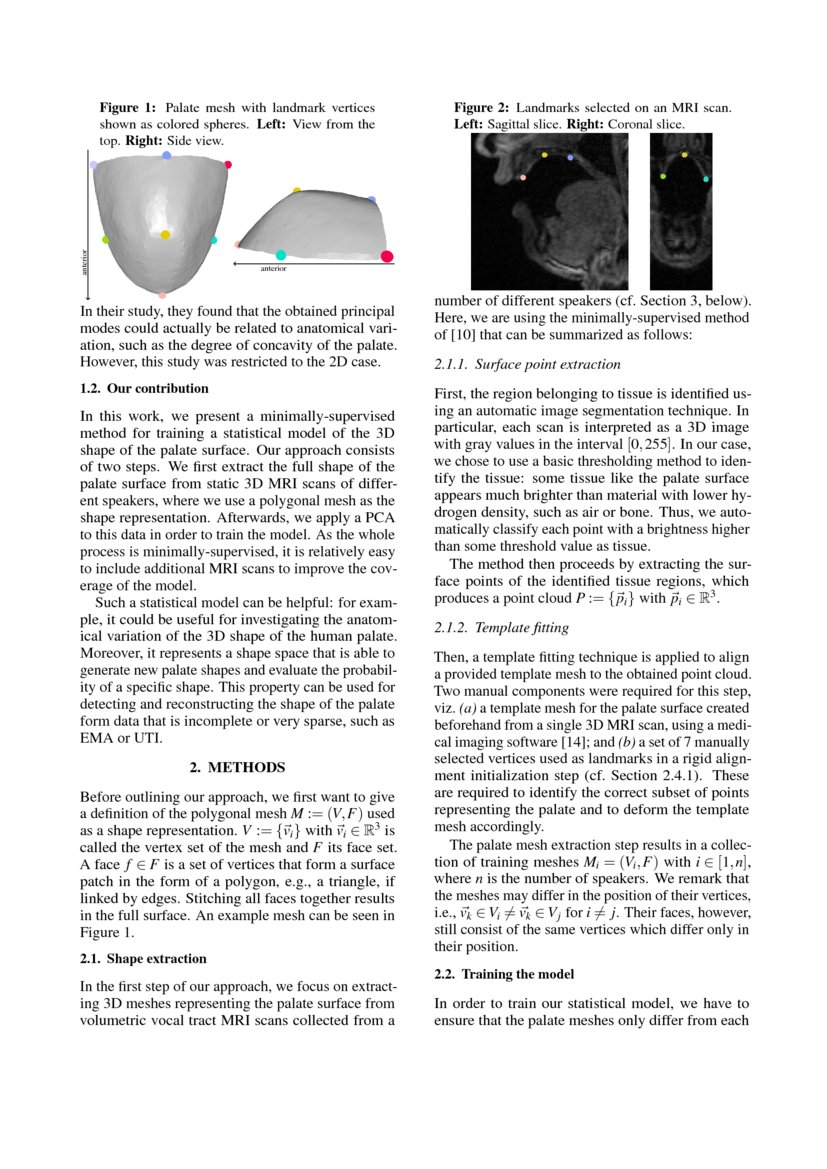 A statistical shape space model of the palate surface trained on 3D MRI scans of the vocal tract ...