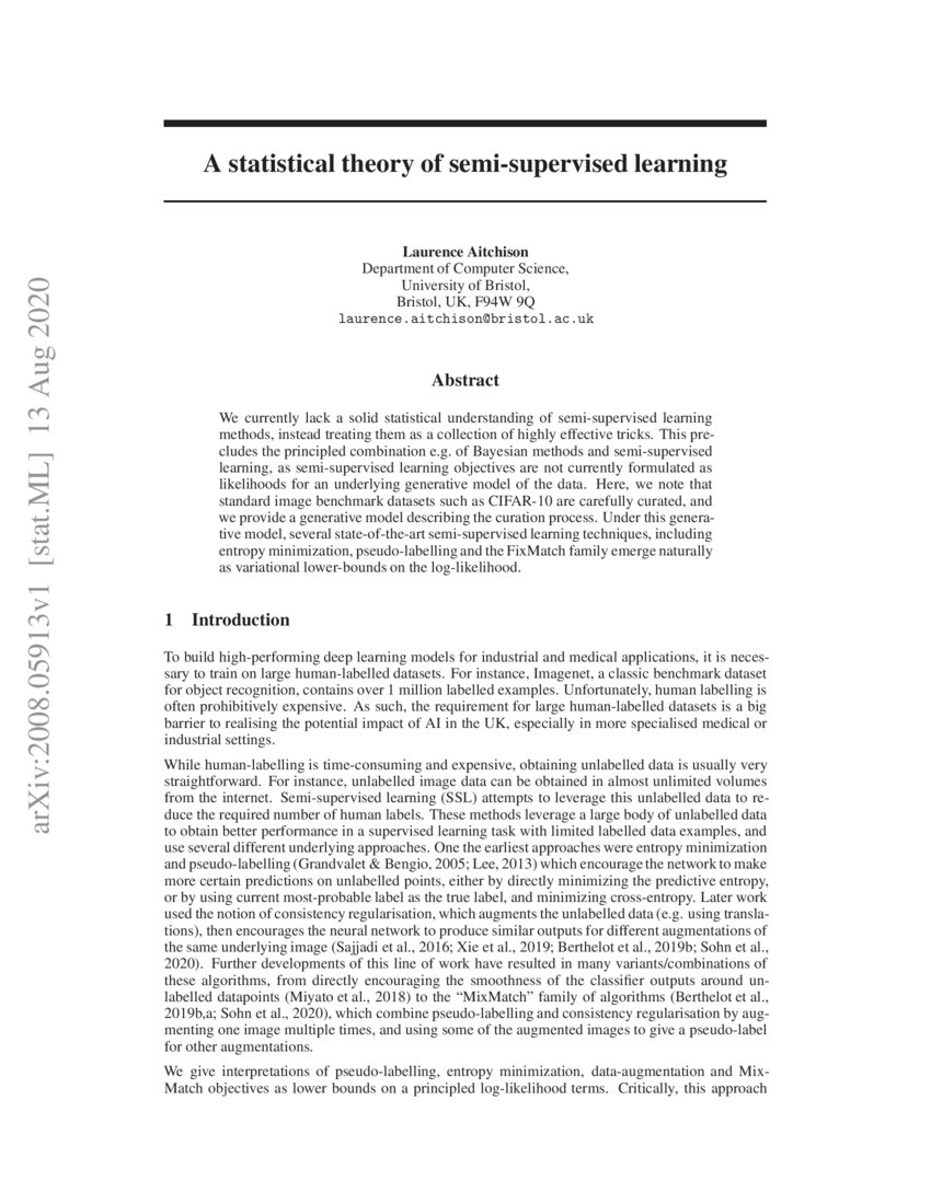 A statistical theory of semi-supervised learning | DeepAI