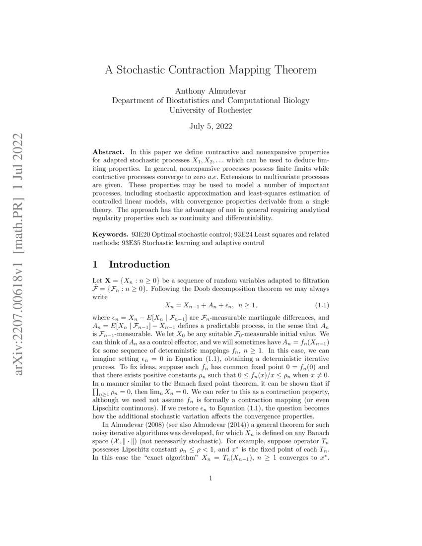 A Stochastic Contraction Mapping Theorem Deepai