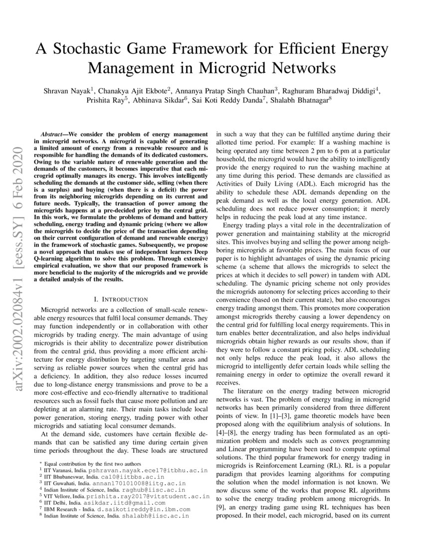 A Stochastic Game Framework For Efficient Energy Management In Microgrid Networks Deepai