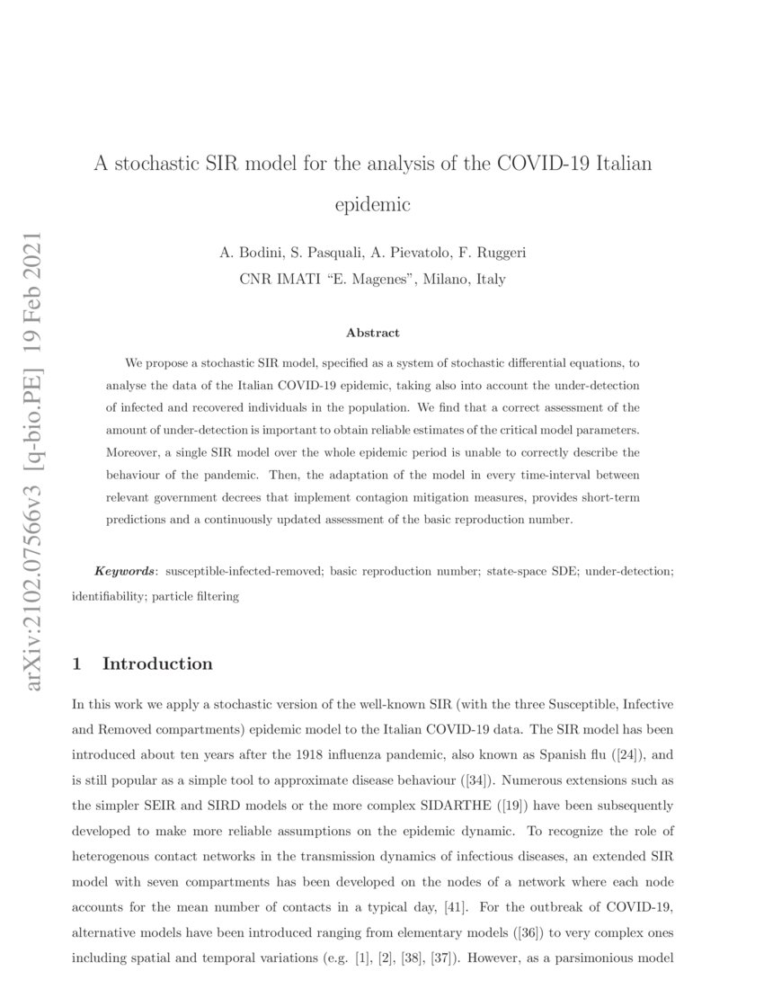 A stochastic SIR model for the analysis of the COVID-19 Italian ...