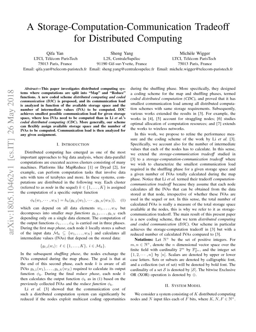 A Storage Computation Communication Tradeoff For Distributed Computing Deepai 