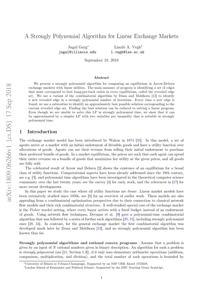 A Strongly Polynomial Algorithm for Linear Exchange Markets | DeepAI