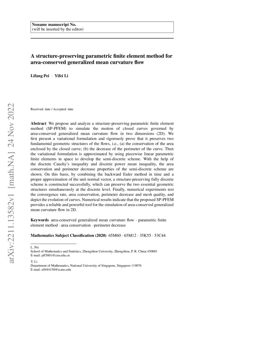 A Structure Preserving Parametric Finite Element Method For Area