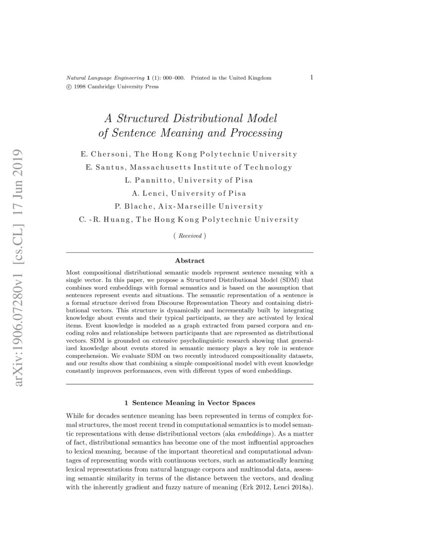 A Structured Distributional Model Of Sentence Meaning And Processing