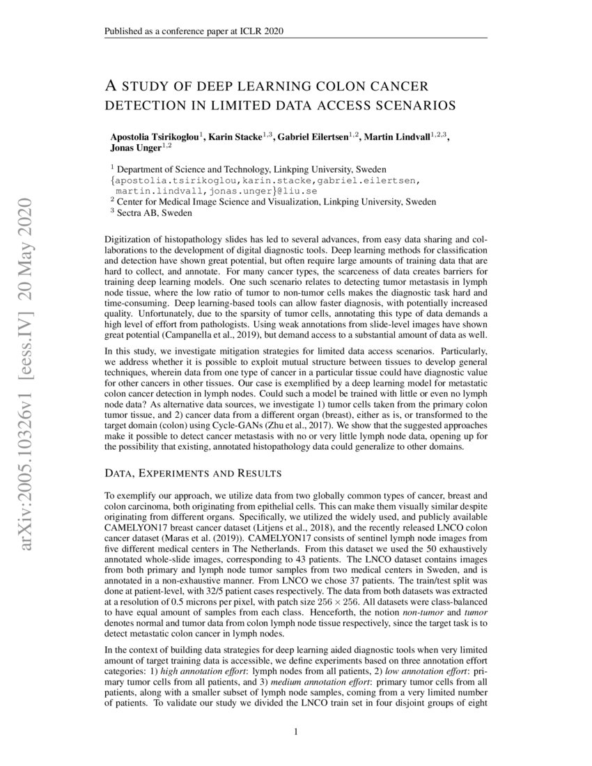 A Study of Deep Learning Colon Cancer Detection in Limited Data Access ...