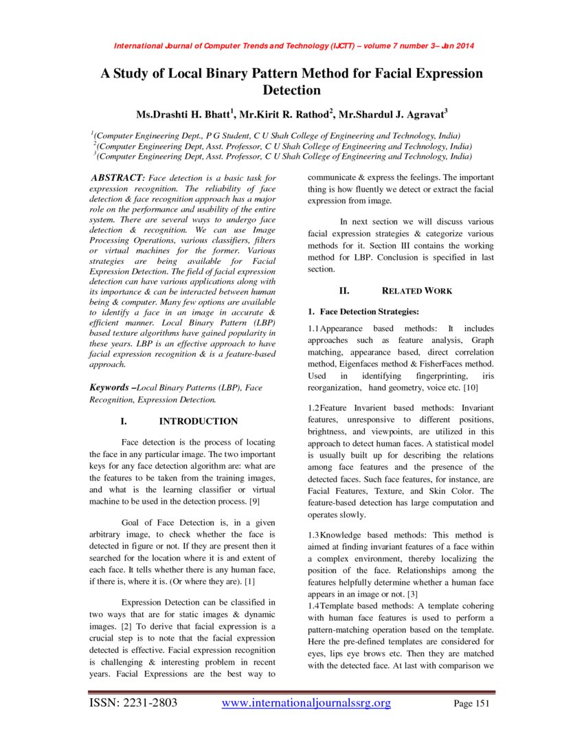 A Study of Local Binary Pattern Method for Facial Expression Detection | DeepAI