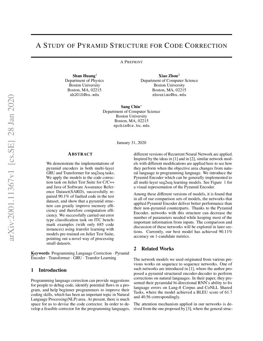 A Study of Pyramid Structure for Code Correction | DeepAI