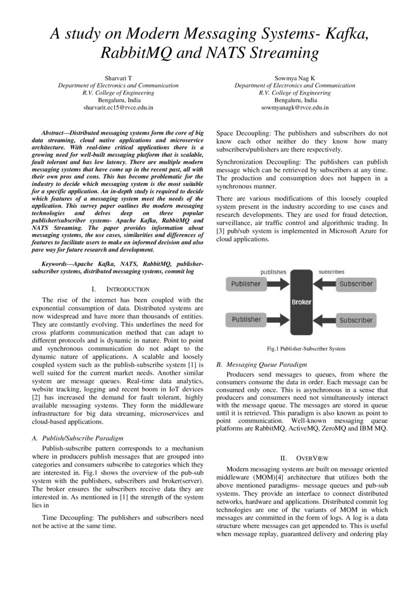 A study on Modern Messaging Systems- Kafka, RabbitMQ and NATS Streaming ...