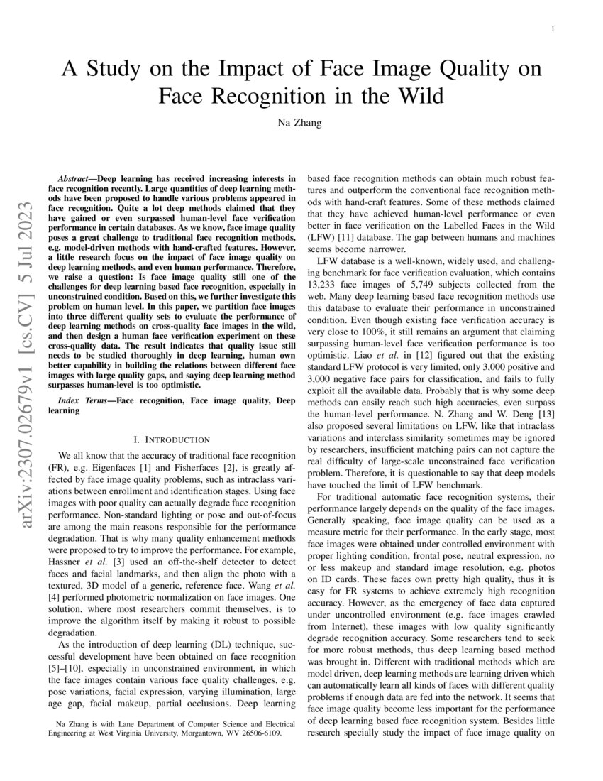 A Study on the Impact of Face Image Quality on Face Recognition in the ...