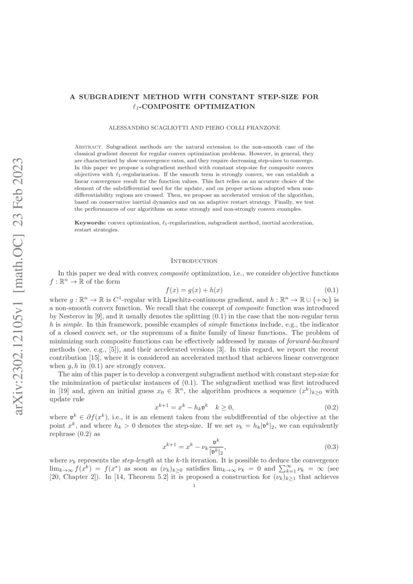A Subgradient Method With Constant Step Size For ℓ1 Composite Optimization Deepai 8479