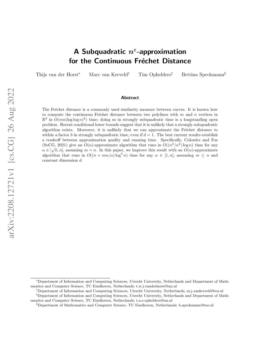 A Subquadratic n^ε-approximation for the Continuous Fréchet Distance | DeepAI