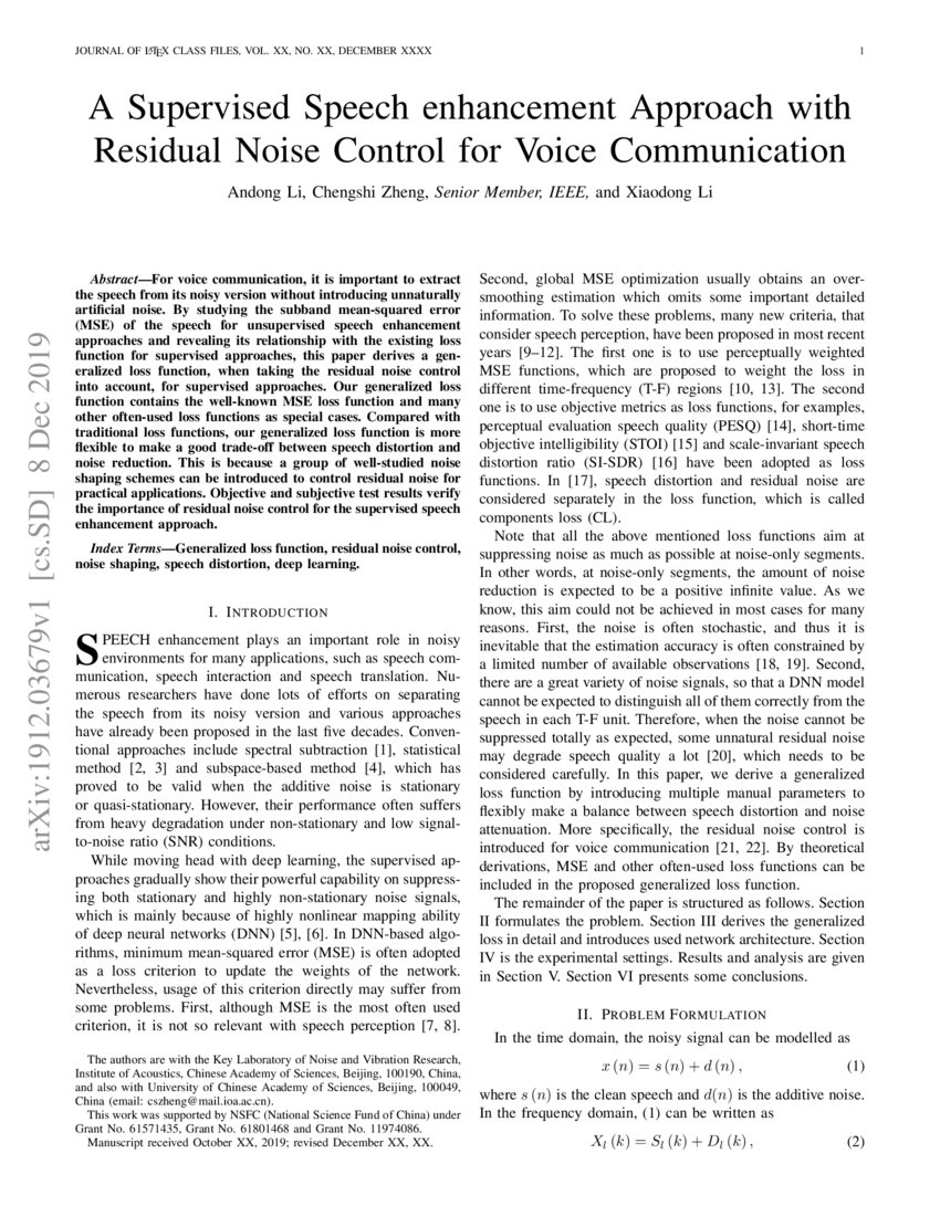 A Supervised Speech Enhancement Approach With Residual Noise Control