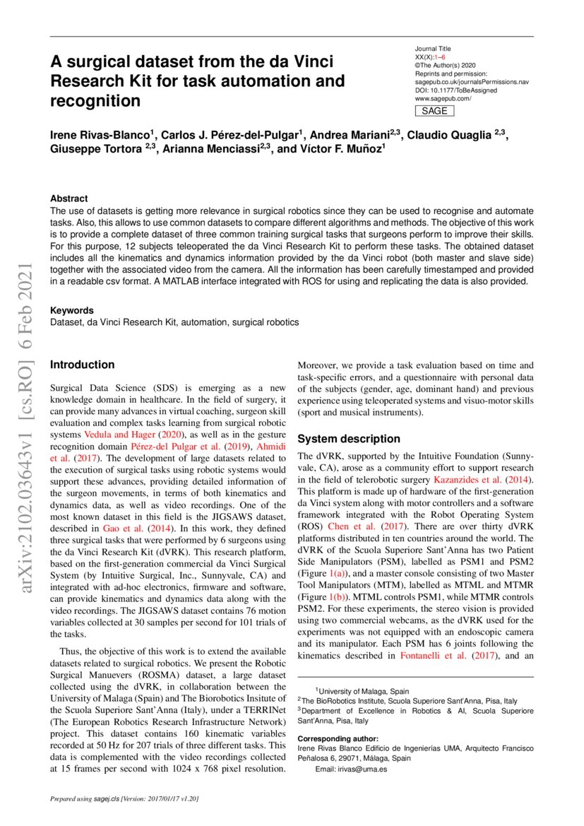 A surgical dataset from the da Vinci Research Kit for task automation ...