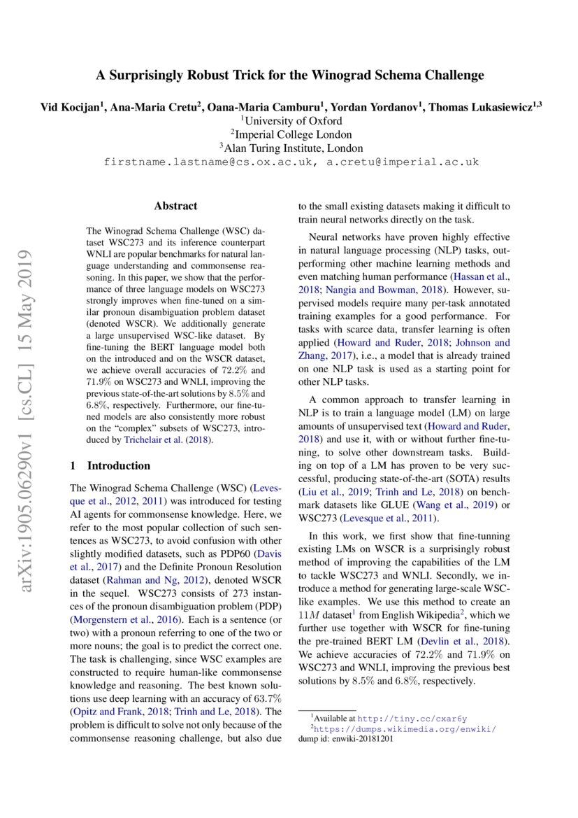 A Surprisingly Robust Trick for Winograd Schema Challenge | DeepAI