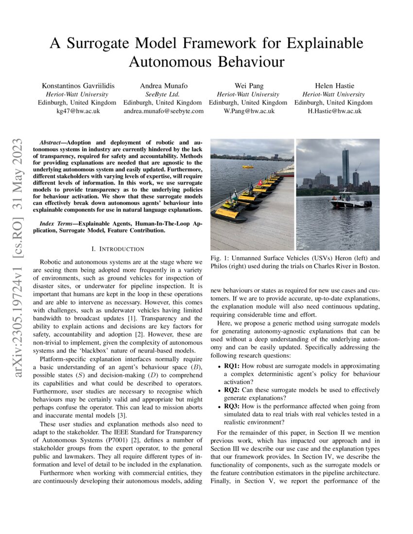 A Surrogate Model Framework For Explainable Autonomous Behaviour Deepai