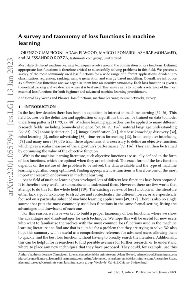 A survey and taxonomy of loss functions in machine learning | DeepAI