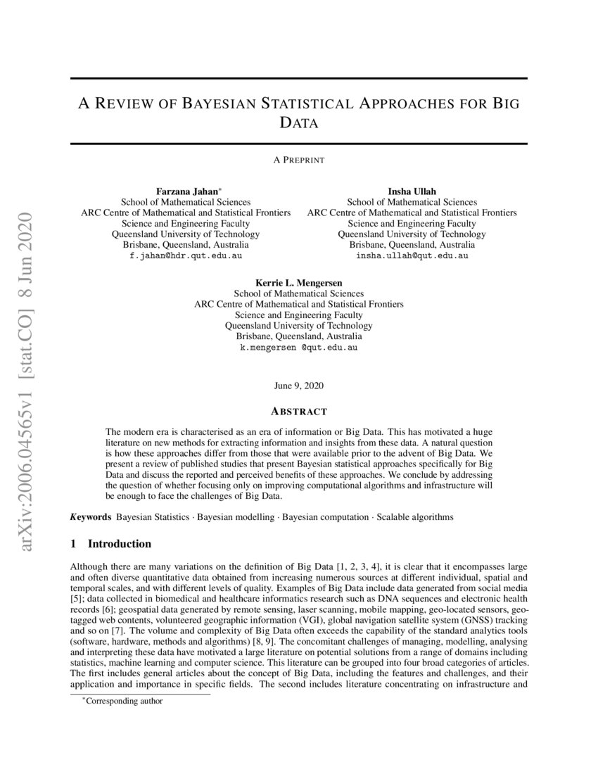 A Survey Of Bayesian Statistical Approaches For Big Data Deepai