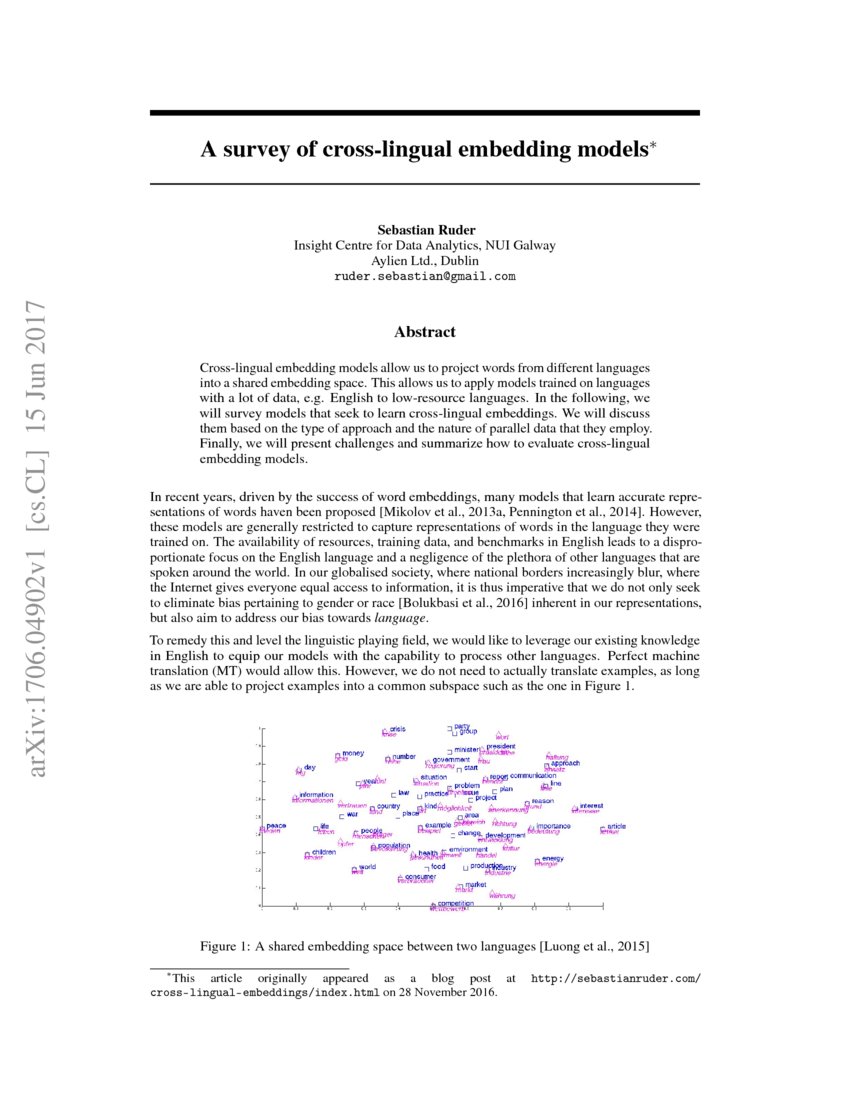 A Survey Of Cross-lingual Word Embedding Models | DeepAI