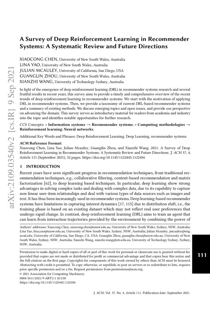 A Survey of Deep Reinforcement Learning in Recommender Systems: A ...